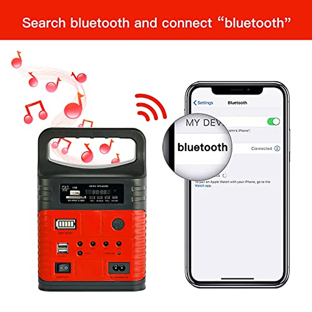 UPEOR Solar Power Generator-Portable Power Station-8000mAh Solar Power Generator with Solar Panel,MP3&FM Radio,Bluetooth,3 Sets LED Lights,Home Outdoor Solar Generator for Camping Emergency(Red)