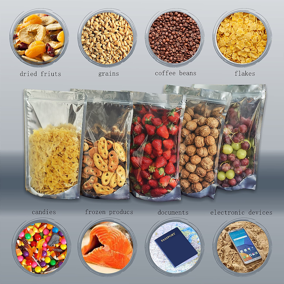 SARKA 30 Food Storage 1 Gallon Mylar Bags- Long Term and Extra Thick Baggies- Resealable Food, Jewelry, Accessories Bags- 14"L x 10"W x 2"H