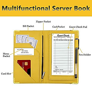 Server Book, Cutaswish Server Books for Waitress Cute,Waiter Receipt Book, PU Leather Waitress Book with Zipper Pocket, Waitress Accessories(Orange Mandala)