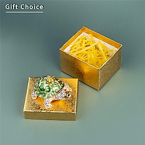 YU FENG Crystals Bejeweled Turtle Trinket Box Hinged Enameled Mother-Child Tortoise Animal Figurine Jewelry Ring Holder Box