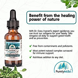 PURELY WILD Oregano Oil from Mediterranean Sources - Dr Cass Ingram’s Original Strength Immune Support Formula Oil of Oregano - Non GMO Wild Oregano Organic Oil 432 Total Servings - 1 fl oz