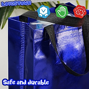 LovesTown 16PCS Blue Shiny Gift Bags, Goodie Bags Party Favor Bags Glossy Tote Bags Medium Size for Wedding Birthday Graduation (8"x 4"x 10")