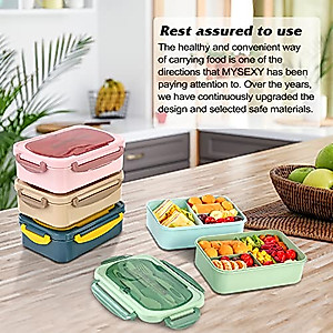 MYSEXY Bento Lunch Box for Kids and Adults with 3 Compartment Leak Proof Lunch Boxes for Men Women Food Containers with Spoon Fork Knife Chopsticks - 1400 ML (Khahi)