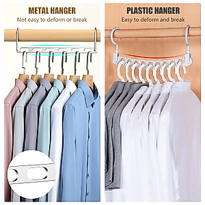 JuneHeart 6 Pack Space Saving Hangers for Clothes, Horizontal and Vertical Use, Sturdy Metal Collapsible Hangers Magic Multi Hangers for Dorm Closet Storge and Organization (Silver, 6)