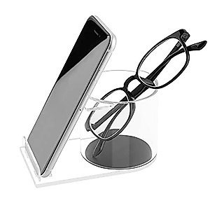CM Multifuntion Eyeglass Holder Smart Phone Holder Glasses Cellphone Holding Acrylic Stand Desktop Organizer for Home Office Desktop Decoration Decor