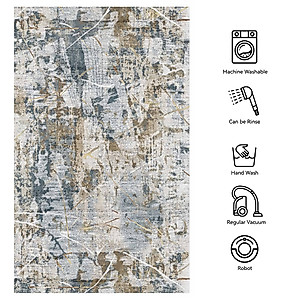 Hatppto Modern Abstract Area Rug - 2x3 Small Entry Rug Soft Washable Non-Slip Contemporary Entryway Rug, Door Mat Indoor Entrance Floor Accent Carpet for Living Room Bedroom (Grey/Tan/Navy, 2 x 3ft)