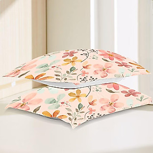 DiuuDi Pink Flowers Duvet Cover Full Size 3D Printed Light Pink Background Duvet Cover Set Orange Yellow Flowers Comforter Cover Cosy Quilt Cover Set 2 Pillowcases