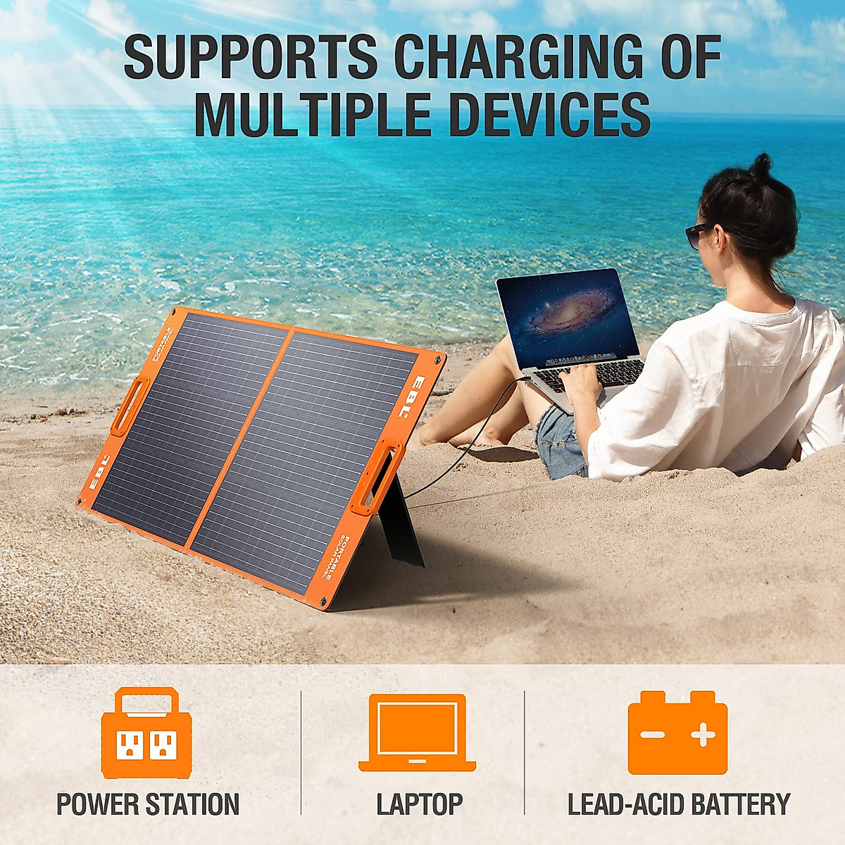 EBL Portable Power Station Voyager 300Wh Backup Lithium Battery(Peak 600W), 110V/330W Pure Sine Wave AC Outlet for Outdoor Camping, Home Emergency with 100W Portable Solar Panel