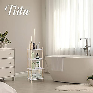 Tiita Corner Standing Shelf Bookshelf Unit - White Small Bookcase Multipurpose Rack Shelving Plant Stand Storageor Living Room Home Office