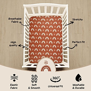 4 Pack N Play Sheets Mini Crib Sheets Boho Nursery Sheets Sunshine and Rainbow Desdign Neutral Unisex Fitted Baby N Play Sheets Mini Crib Sheets for Baby Boys or Girls (N Play Sheets)