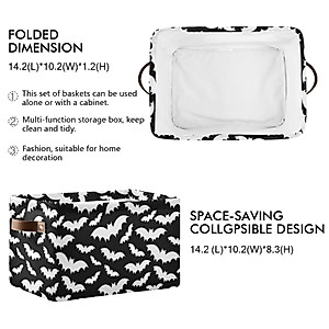 Kigai Black White Bats Storage Bins - Fabric Storage Baskets with Handles Large Collapsible Decorative Storage Organizer for Closets,Shelves,Laundry,Nursery (1 Pack, 14x10x8 Inches)