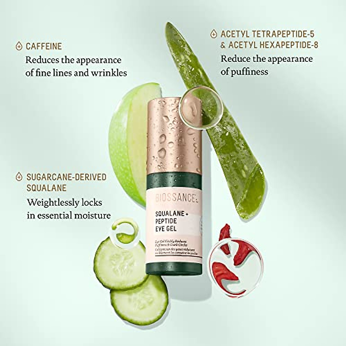 Biossance Squalane + Peptide Eye Gel. Reduce Dark Circles and Puffiness, Improve Fine Lines and Hydrate with Niacinamide and Peptides (0.5 ounces)