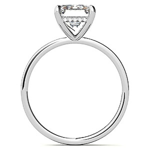 10K Solid White Gold Handmade Engagement Rings, 3 CT Emerald Cut Moissanite Diamond Solitaire Wedding/Bridal Ring for Women/Her, Minimalist Ring Anniversary Ring Gifts (8.5)