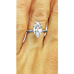 Eternal Jewelry 14K White Gold CZ Cubic Zirconia Marquise 2 Carat solitaire Engagement Ring 6 Prong (4.75)