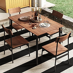 Dporticus 5-Piece Kitchen & Dining Room Sets for 4 Dining Table Set Rustic Industrial Style Wooden Kitchen Table and Chairs with Metal Frame- Brown