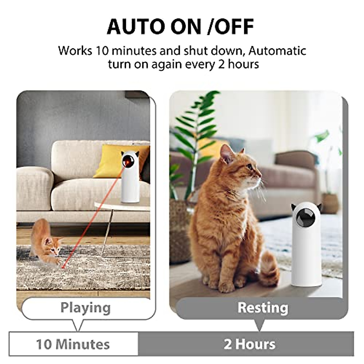 Cat Laser Toy Automatic, lnteractive Cat Toys for Indoor Cats USB/Batteries Power, Automatic Cat Toy with 2 Speed Patterns 3 Modes /4 Angles, Adjustable Circling Ranges and Speed for Cats/Dogs (White)