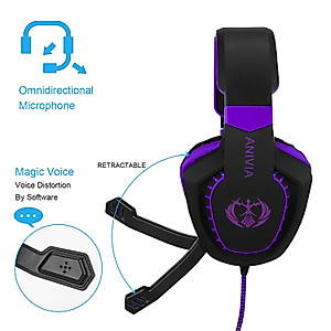 Anivia Gaming Headset Bass Surround Sound Stereo PS4 Headset with Flexible Microphone Volume Control Noise Canceling Mic Over-Ear Headphones Compatible for PS4 Xbox one Laptop PC Mac Purple