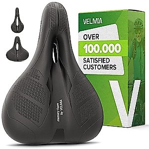 VELMIA Bike Seat Designed in Germany, Made of Comfy Memory Foam I Bicycle Seat for Men and Women, Waterproof Bike Saddle with Smart Zone-Concept I Exercise Bike Seat, Seat for BMX, MTB & Road
