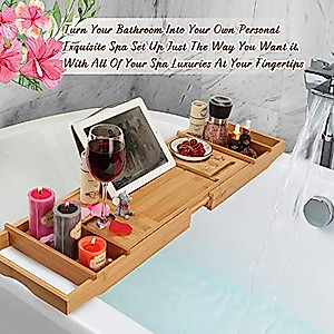 FITNATE Luxury Bathtub Tray, Wooden Bathtub Tray with Extendable Sizes, Adjustable, Non-Slip & Durable, Bathtub Tray Caddy with Wooden Body Brush for Luxury Bath or Reading,Distinctive Gift