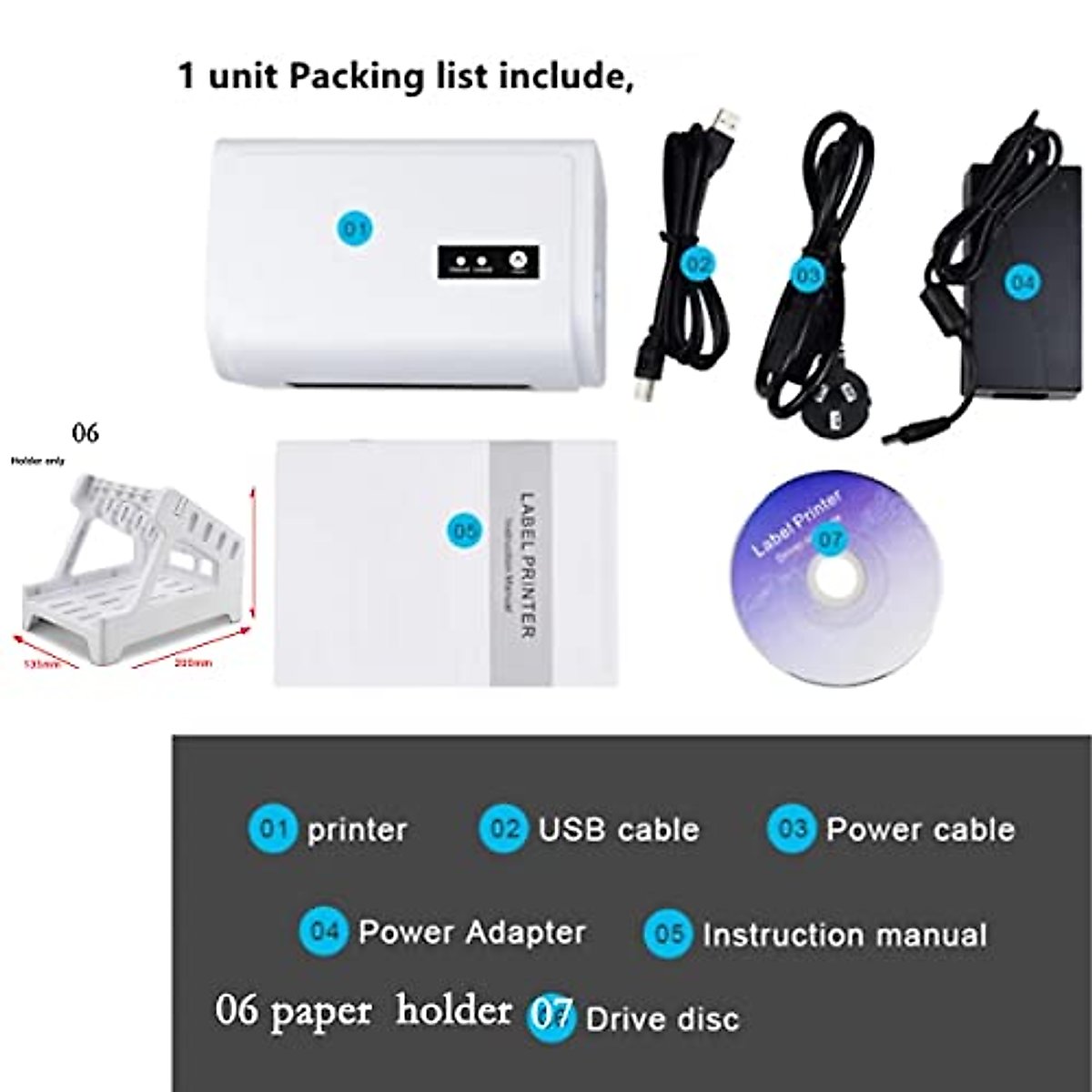 with U Disk (Driver.Software, Video are in U Disk) Label Maker Printer Thermal Barcode Shipping Printer Bluetooth and USB 110mm 4X6 Shipping Sticker Label Printer 4 inch (USB+Bluetooth Port)