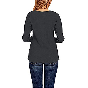 Glanzition Tops for Women Long Sleeve Casual V Neck Plain Loose Fit Sweaters Grey L
