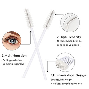 300 Pack Eyelash Mascara Wands Disposable Lash Brushes for Extensions Makeup Brush Applicators Tool Kit, White/White