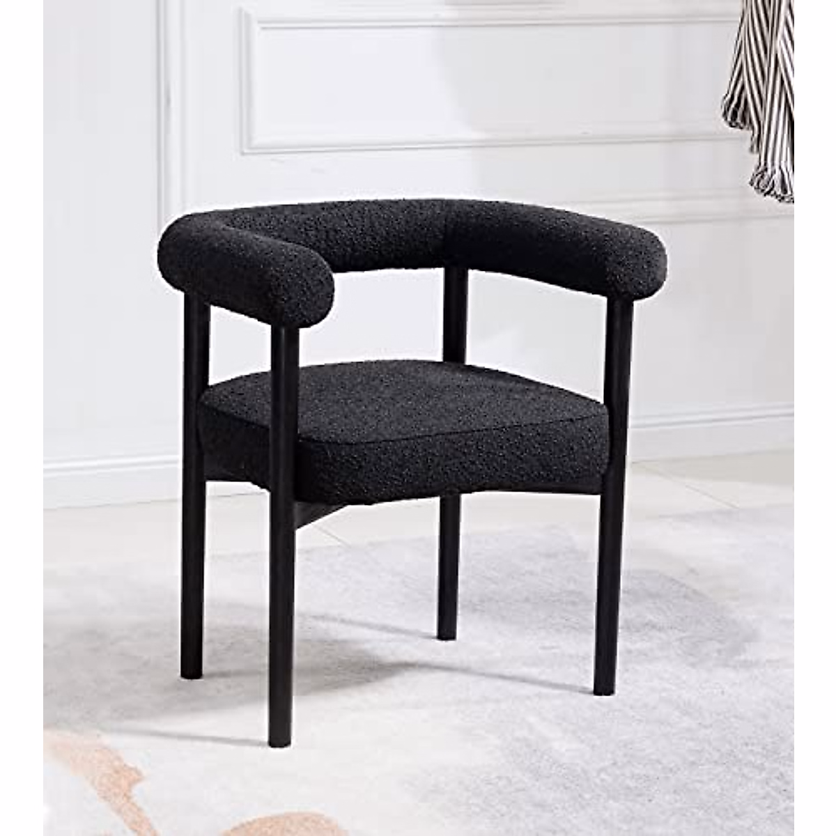 Meridian Furniture Hyatt Collection Mid-Century Modern Dining Chair, Solid Wood Finish, Rich Boucle Fabric, 26.5" W x 22" D x 28" H, Black