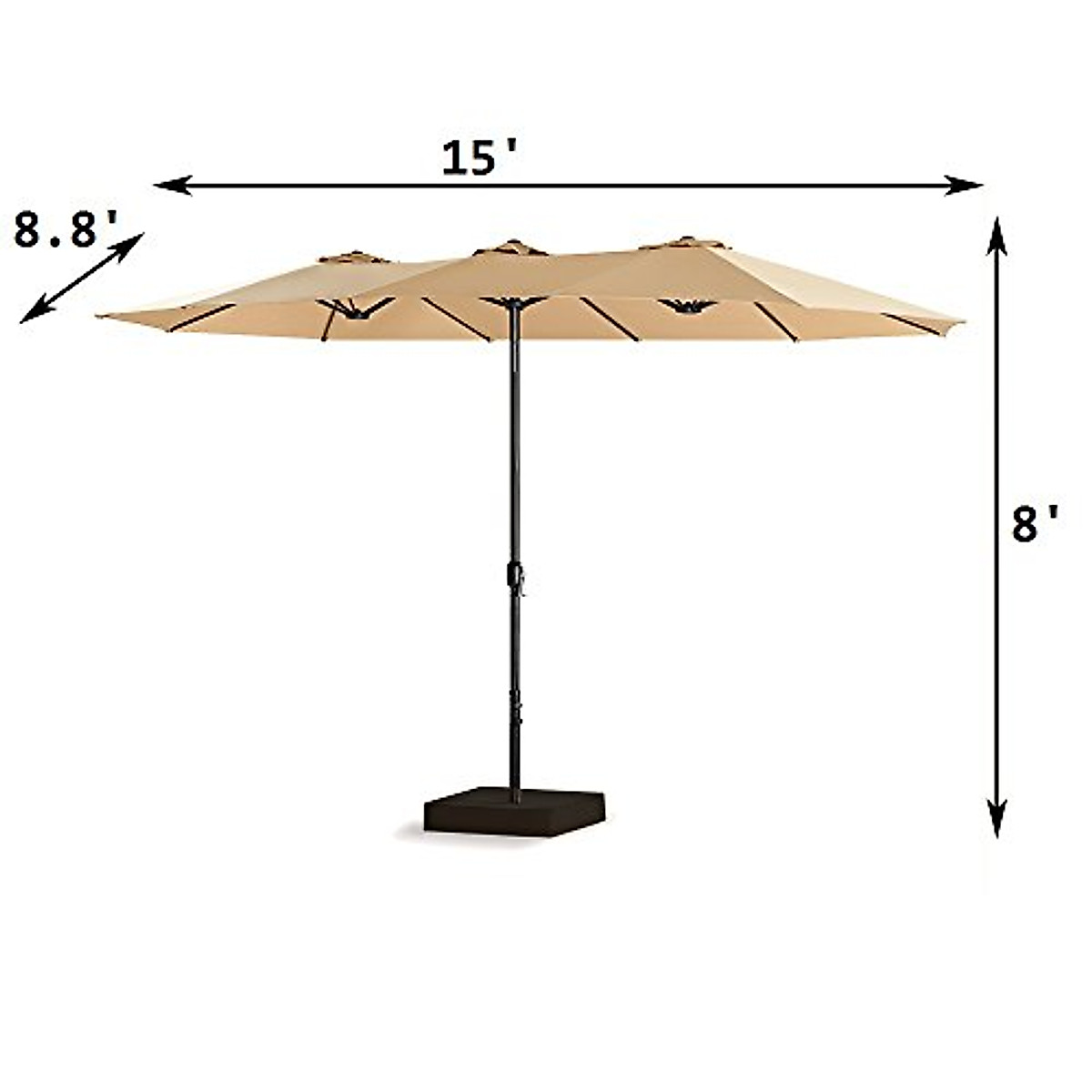 PATIO TREE 15 Ft Outdoor Umbrella Double-Sided Market Patio Umbrella with Crank, 100% Polyester, Base Included (Beige)