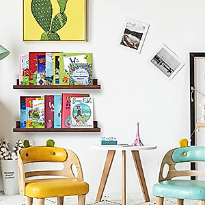 AZSKY Floating Book Shelves Wall Mounted Deep Walnut Display Shelves for Home Living Room Bedroom Bathroom Office Set of 2