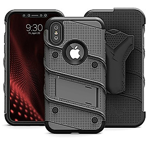 Zizo Bolt Series Compatible with iPhone Xs Max case Military Grade Drop Tested with Tempered Glass Screen Protector Holster Kickstand Gun Metal Gray