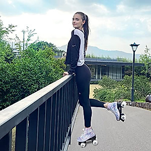 Nattork Women Roller Skates with Light Up Wheels, Unisex Retro Quad Skates for Outdoor & Indoor, Double Row Glitter Skates for Girls - Glitter(Women 8.5 US)