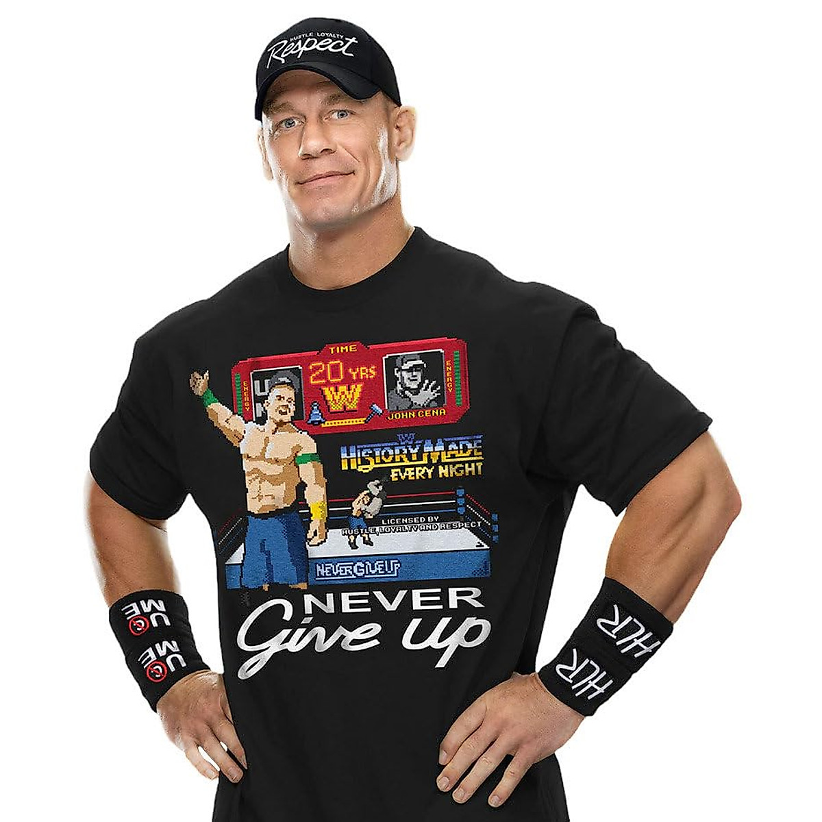 WWE John Cena Then Now Forever 8 Bit Adult T-Shirt(MD, Black)