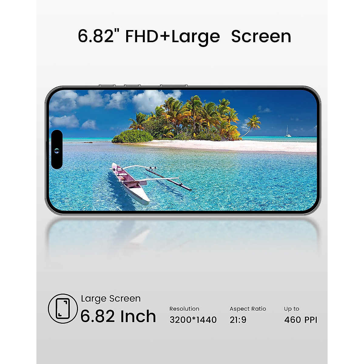 ExAchat A14 Pro Max 5G Phone Unlocked, Android 13 Phone Unlocked 6GB+128GB 6.82" FHD+ Display 120HzD 64MP Camera 6800mAh Dual SIM 5G Smartphone GPS/Fingerprint/Face ID (White)