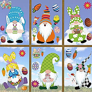 DmHirmg Easter Window Clings, Upgraded Static Easter Window Sticker, Easter Decorations Window Clings Stickers Decal,Cute Bunny Radish Eggs Carrot Decals for Kids School Office Home Glass Decals for Easter Home Party Decorations Supplies 9 Sheets