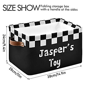 Custom Chessboard Checkered Rectangular Storage Bin Basket with Handles - Personalized Organizer Bin for Toys, Books, Laundry Basket for Kids/Pets, Playroom