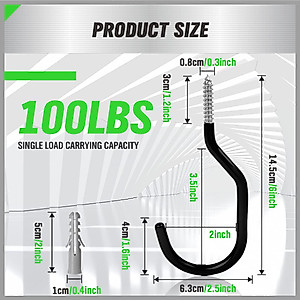 SWANLAKE 6 Pack Heavy Duty Bike Hook, 6 inches, Capacity 100 LBS, Bike Hooks for Garage Wall and Bike Hooks for Garage Ceiling
