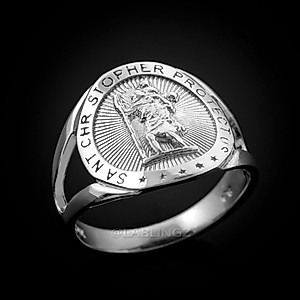 Religious Jewelry by LABLINGZ 925 Sterling Silver Saint Christopher Medallion Ring (Size 6.25)