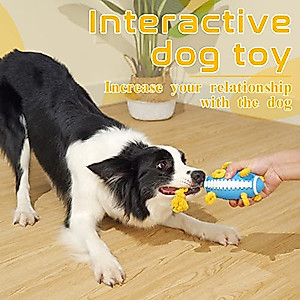 Rmolitty Squeaky Dog Toys for Aggressive Chewers - Tough Indestructible Dog Chew Toys for Large Breed Dogs with Natural Rubber (Rugby-Blue)