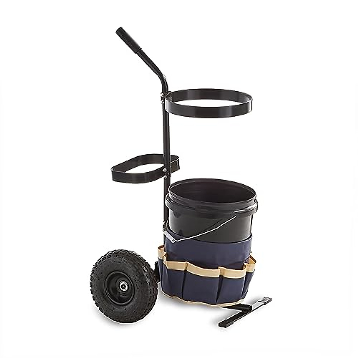 BebeXi Garden Lawn Yard Wheeled Cart Mobile Gardening Rolling Transport Outdoor Garden Carts,5 Gallon Round Plastic Bucket with Fabric Tool Organizer,10 in. Pneumatic Tires