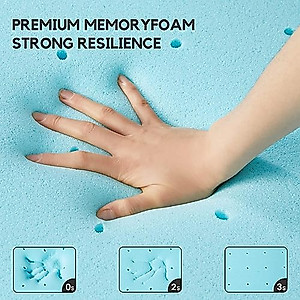 Marsail 3 Inch Memory Foam Mattress Topper, Cooling Gel Ventilated Design, Bed Topper with CertiPUR-US Certified, Queen, Blue