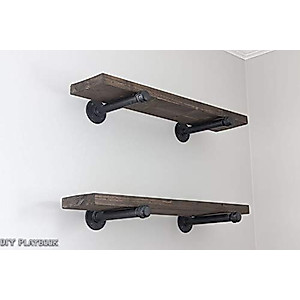 Industrial Floating Shelves Wall Shelf - Floating Shelves Wood Wall Mounted, Hanging Shelves, Floating Shelves Rustic, with Pipe Hardware Brackets (Set of 2) 2'' X 5.5'' (Special Walnut, 24)