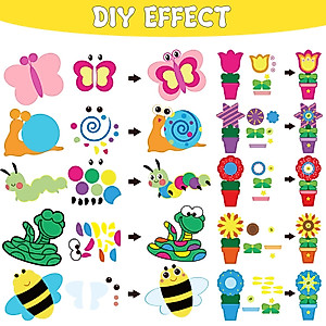 Ayfjovs 40 Pack Flowers Bug Craft Kits for Kids, Spring Summer Crafts for Kids, Flower Butterfly Craft Insect Craft for Early Education Classroom Spring Bulletin Board Decoration, Mother's Day Crafts
