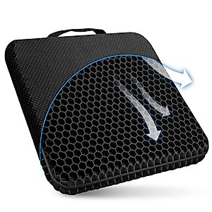 Gel Seat Cushion, for Long Sitting -Double Thick Gel Seat Cushion Breathable Honeycomb Chair Cushion with Non-Slip Cover for Office Chair Car, Wheelchair, Long Trips,Relief Sciatica Pain