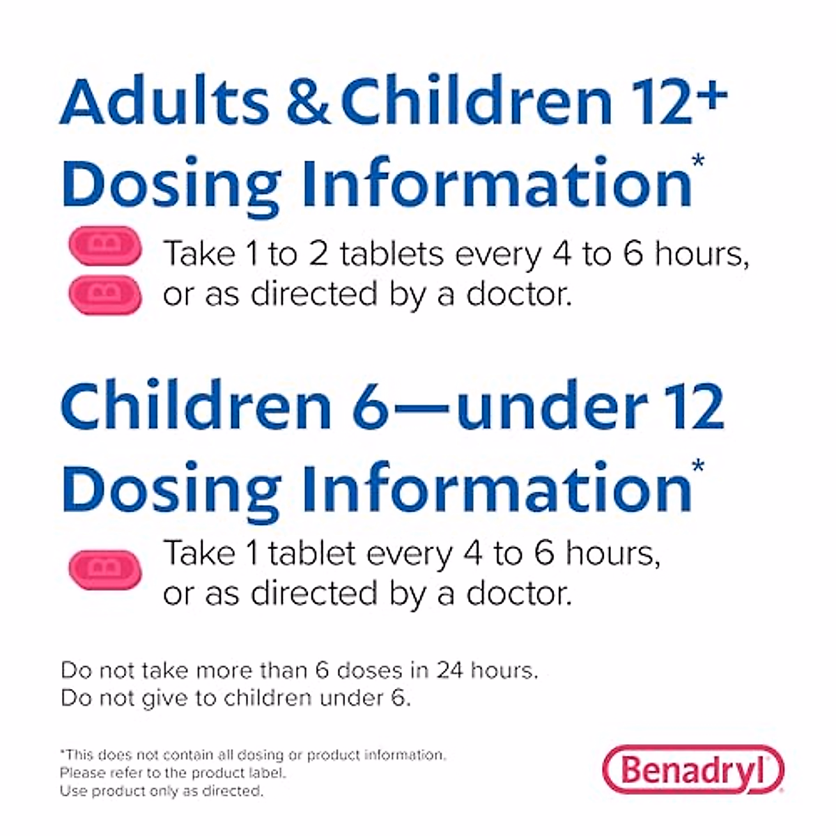 Benadryl Ultratabs Antihistamine Allergy Relief Medicine, Diphenhydramine HCl Tablets for Relief of Cold & Allergy Symptoms Such as Sneezing, Runny Nose, & Itchy Eyes & Throat, 100 ct
