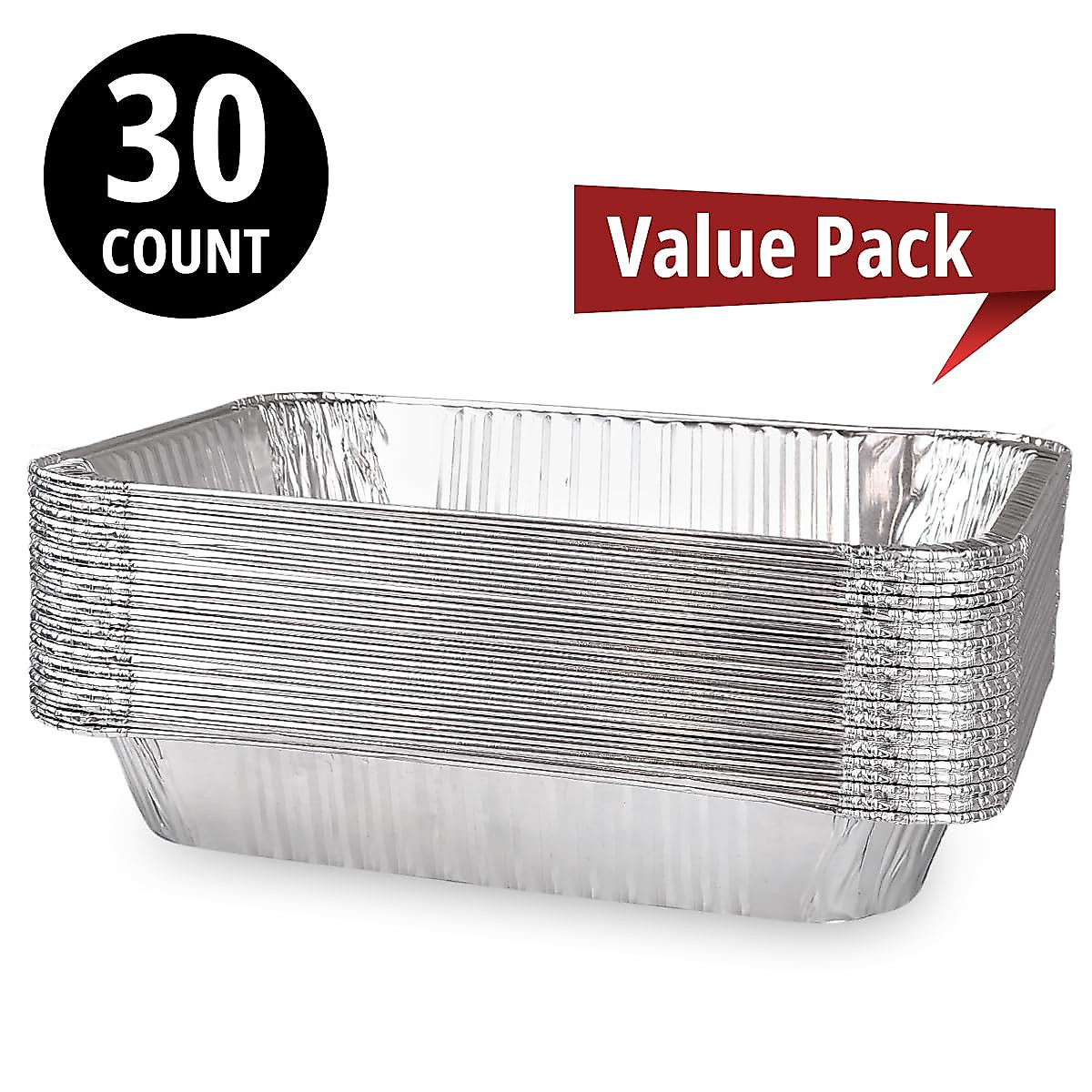 COMFICOVE Aluminum Pans Disposable Half Size (30 Pack), 9x13 Steam Foil Deep Pans for, Prepping, Roasting, Food, Storing, Heating, Cooking, Chafers, Catering, BBQ Grilling,