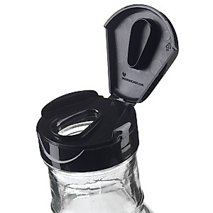 JUVITUS 12 oz Professional Clear Glass Thick Wall Sauce Bottle with Drip Resistant Flip Top Cap (4 Pack) for BBQ Sauce, Salad Dressings, more