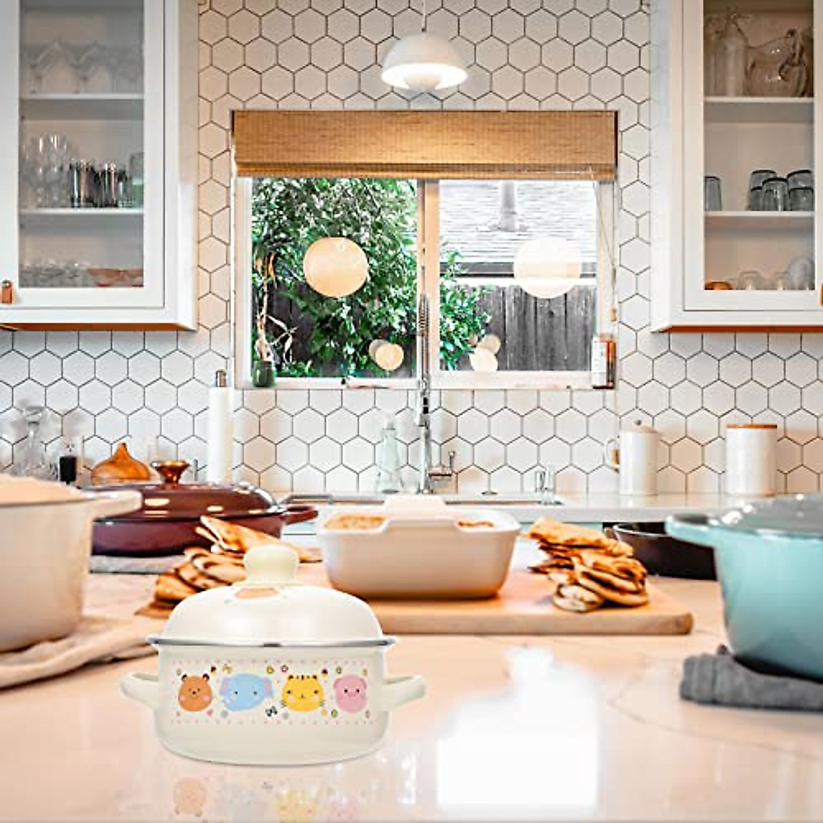 Angoily Porcelain Stockpot Flower Enamel Stock Pot Stockpot with Lid Enamel Coated Oven Stovetop for Soup Chicken Pot Roast Kitchen Cookware 16cm Ceramic Soup Pot