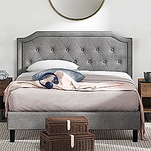 ZINUS Kellen Upholstered Scalloped Platform Bed Frame / Mattress Foundation / Wood Slat Support / No Box Spring Needed / Easy Assembly, Queen