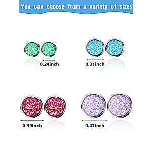 Boao 15 Pairs Druzy Stud Bulk Earrings Set Stainless Steel Round post Earrings Bohemian Pierced Earrings Jewelry for Women