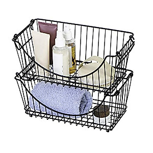 Smart Design Stacking Baskets with Handles - Set of 6 Medium - Steel Metal Wire - Fruit Produce & Vegetable Safe Storage Bin Organizer - Pantry Counter Stand Rack - Kitchen - 12.63 x 5.5 Inch - Black